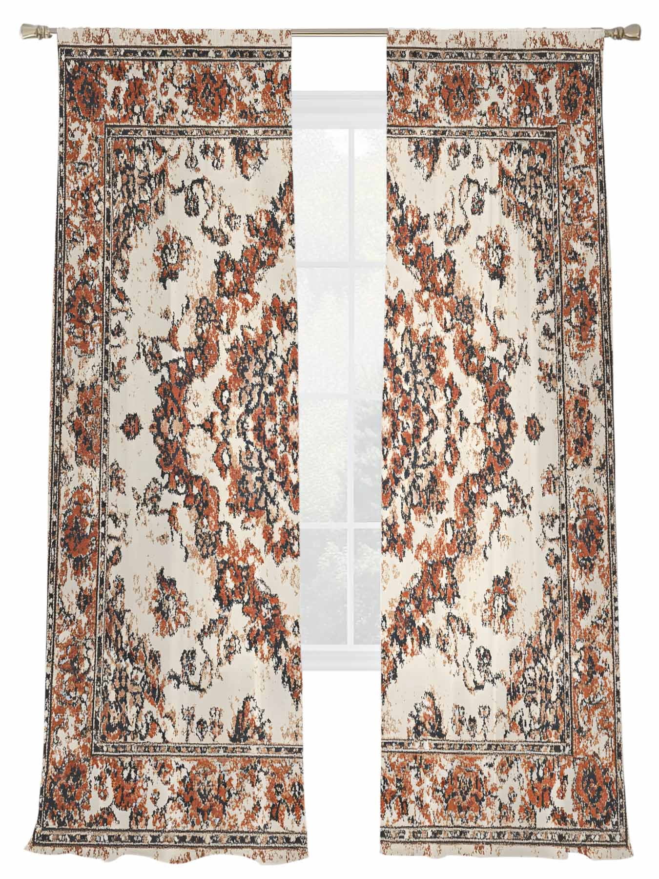 Vintage Farm Sheer Curtains 2 Panels Set Bohemian Style Orange Boho ...