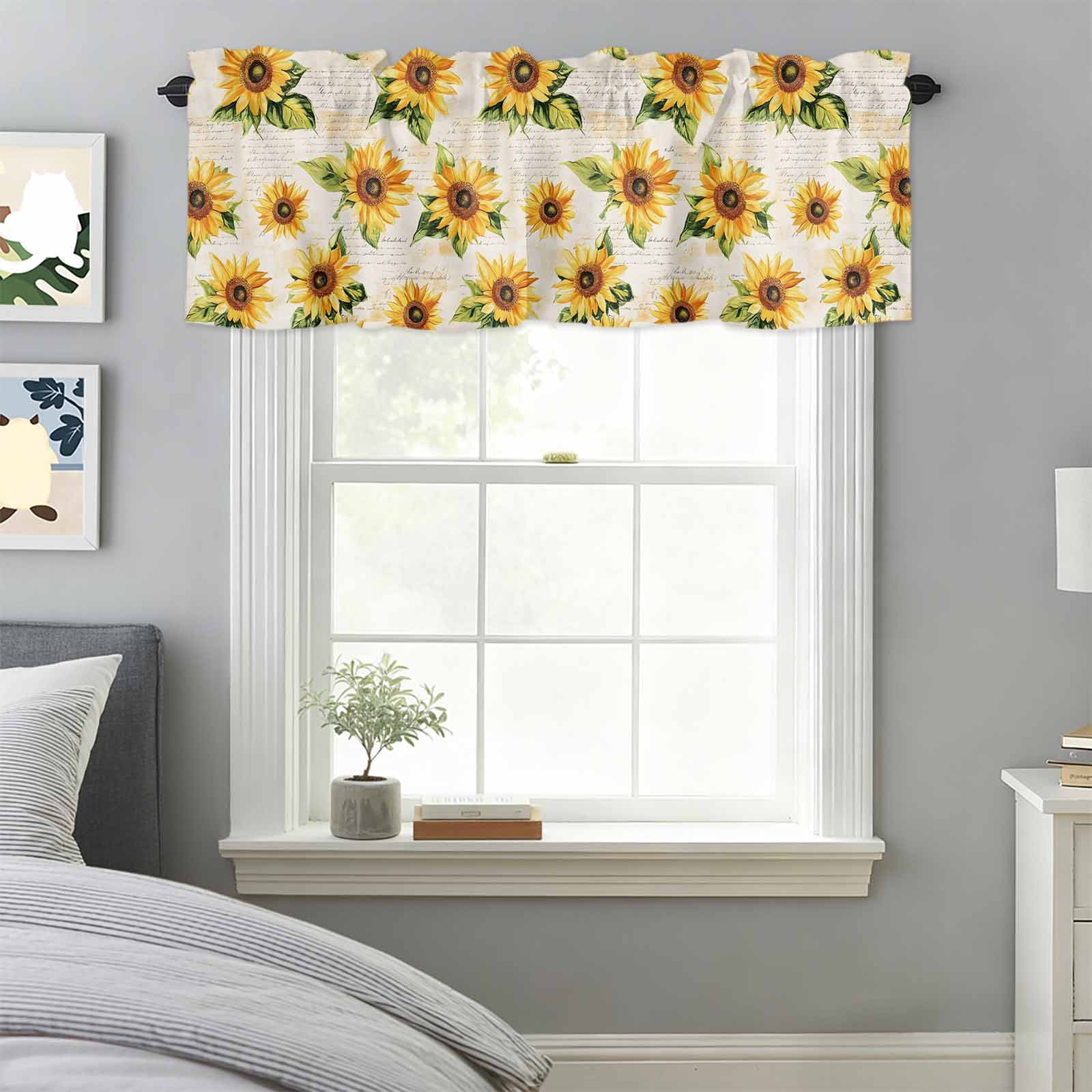 Vintage Farm Sunflower on Letter Back Valances for Windows,Rod Pocket ...