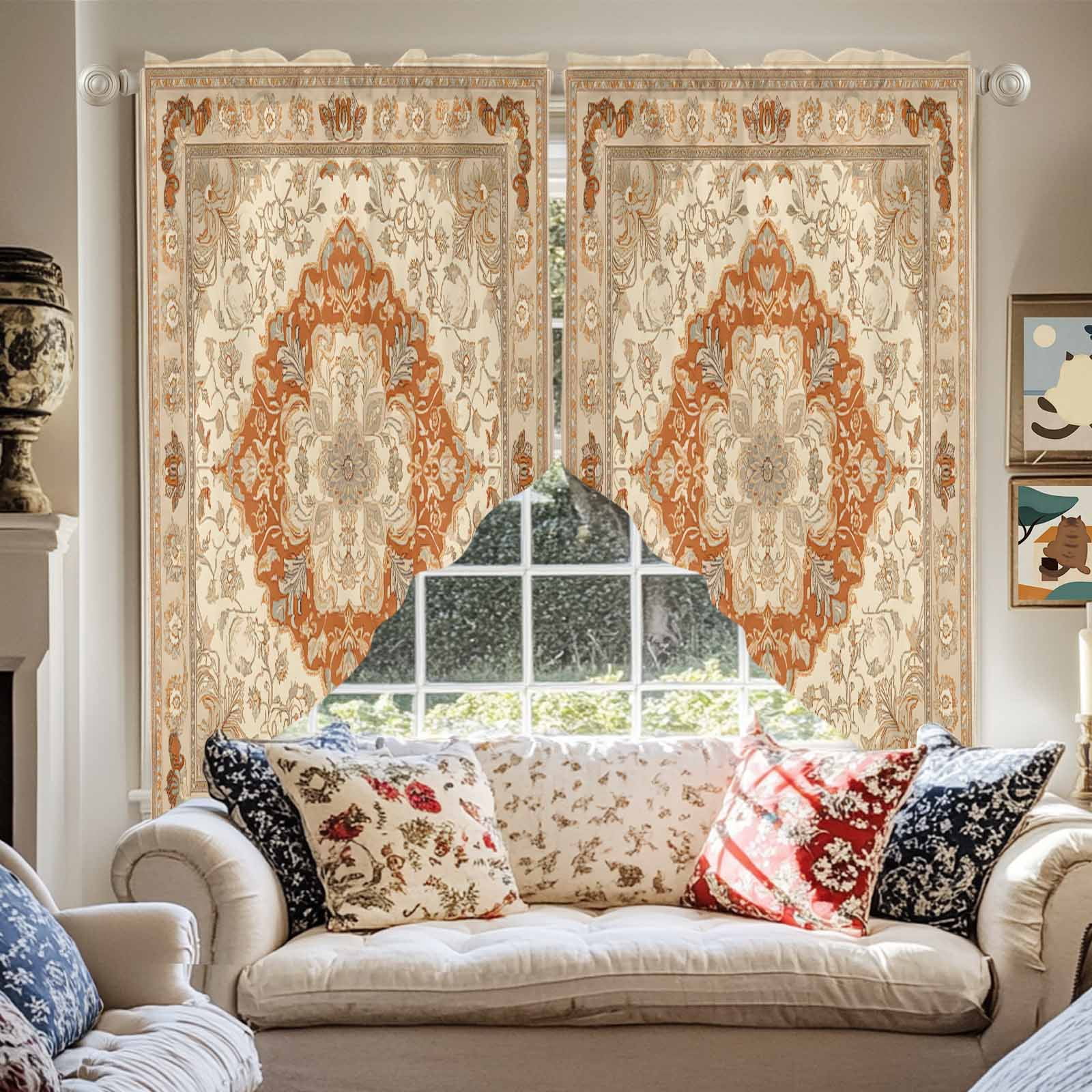 Vintage Farm Swag Curtain Valance for Windows, Orange Flower Bohemian ...