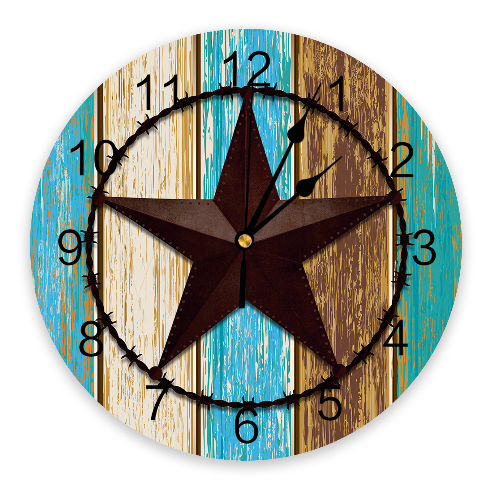 Vintage Farm Teal Wood Grain Country Star Silent Wall Clock Fashion ...