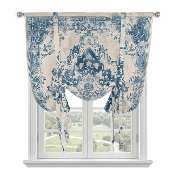 Vintage Farm Tie Up Curtains, Blue Flower Bohemian Style Farmhouse ...