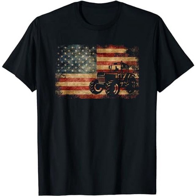Vintage Farm Tractor American Flag Patriotic Farming Usa T Shirt