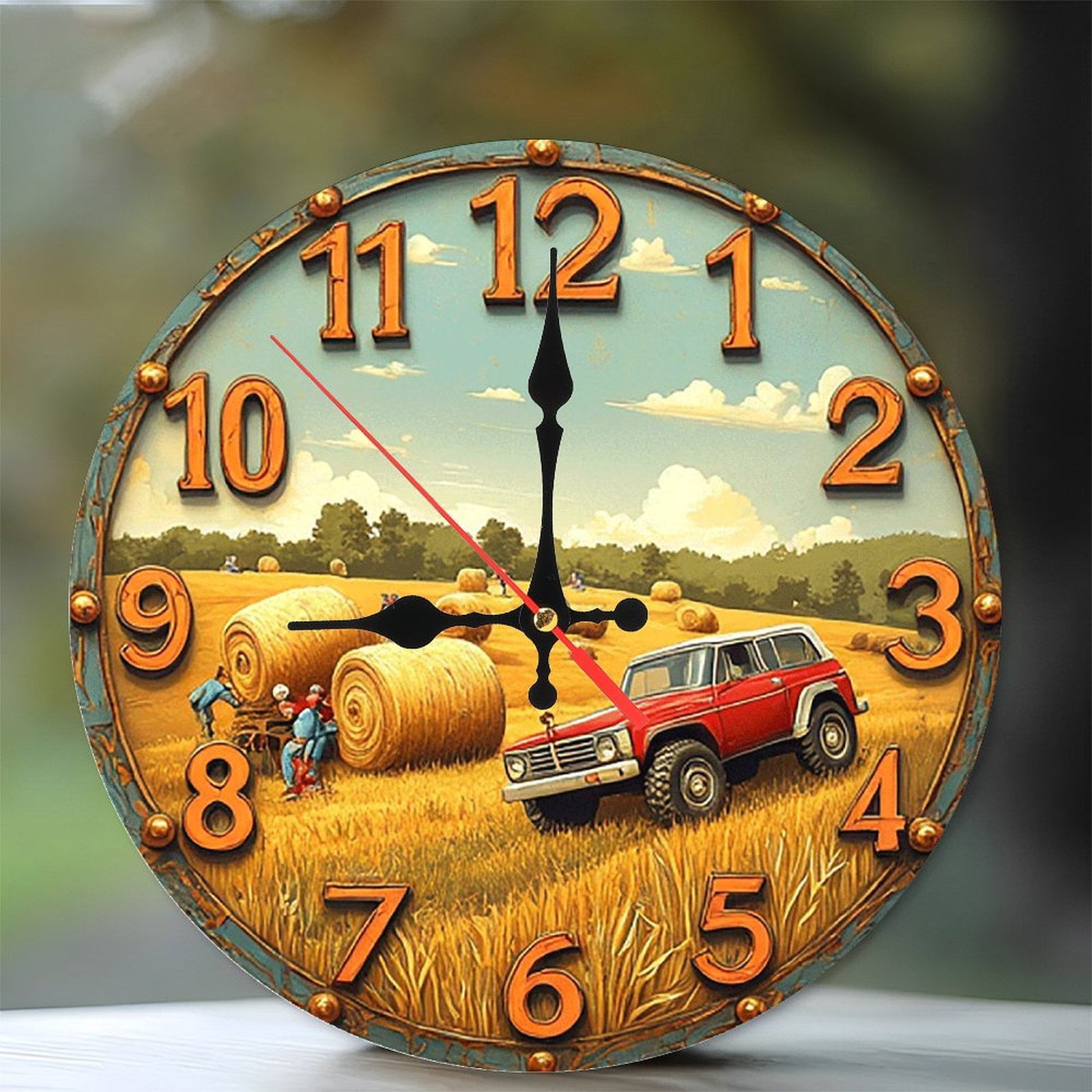 Vintage Farm Truck Hayfield Wall Clock 10-Inch Silent Wooden Wall Clock ...