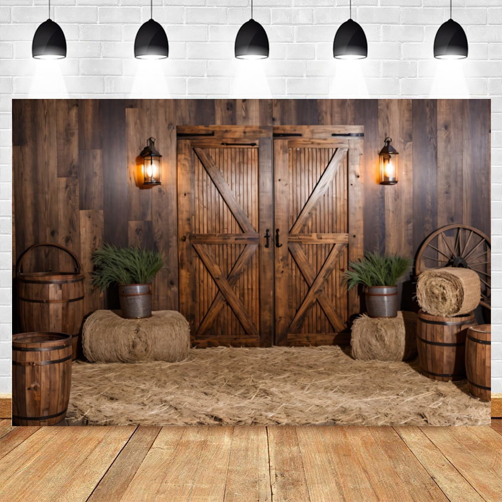 Vintage Farmhouse Barn Photography Backdrop Haystack Hay Bale Wooden ...