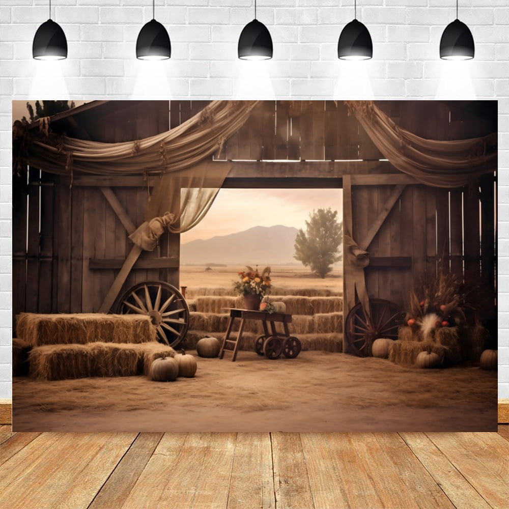 Vintage Farmhouse Barn Photography Backdrop Haystack Hay Bale Wooden ...