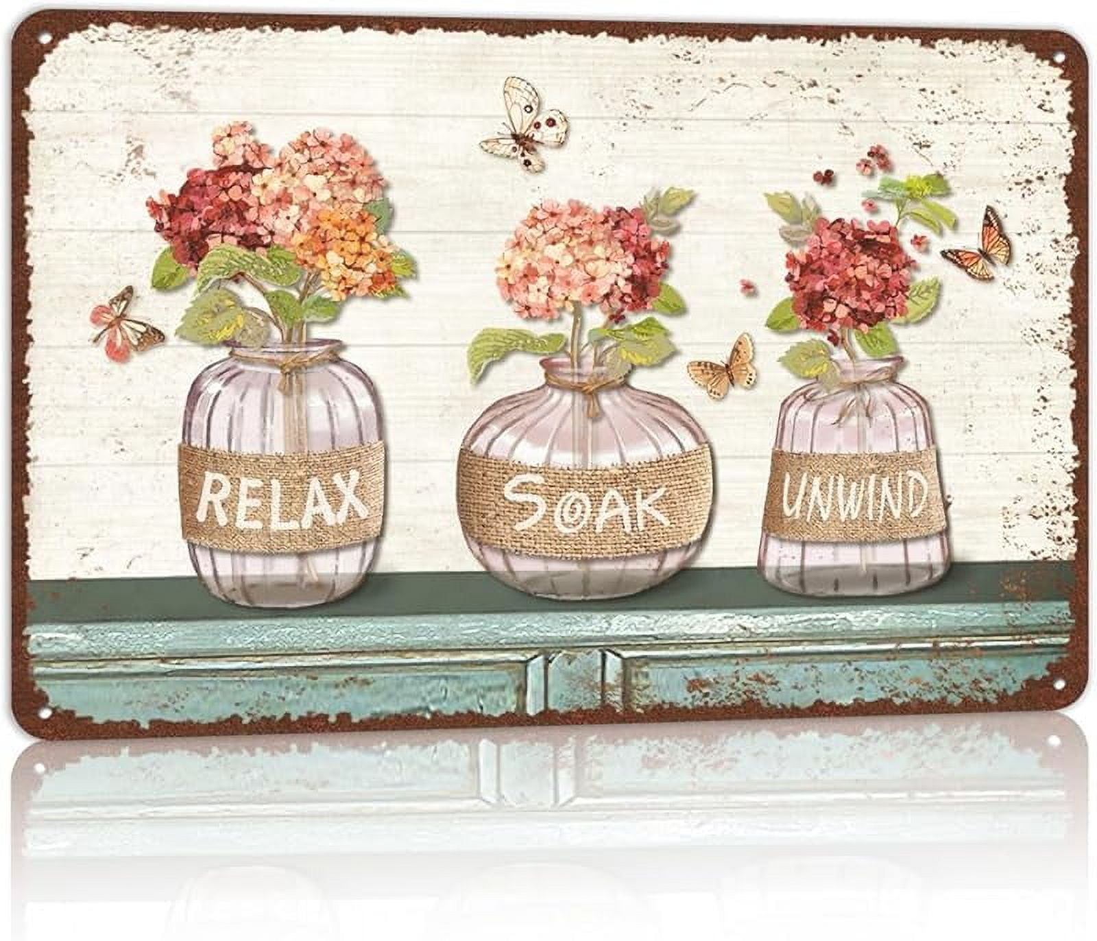 Vintage Farmhouse Bathroom Metal Tin Signs Rustic Flower Bathroom Decor ...