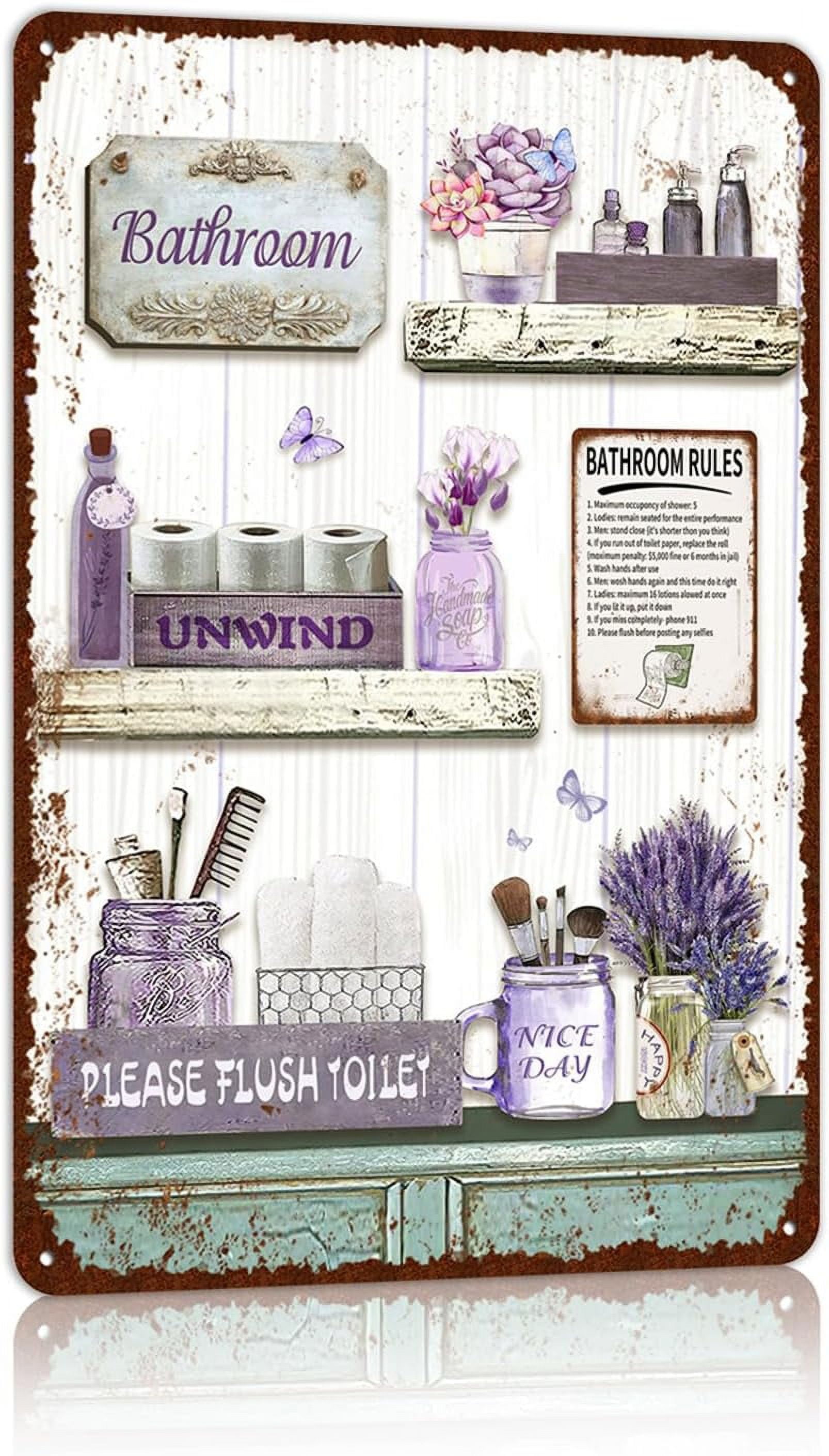 Vintage Farmhouse Bathroom Metal Tin Signs Rustic Flower Bathroom Decor ...