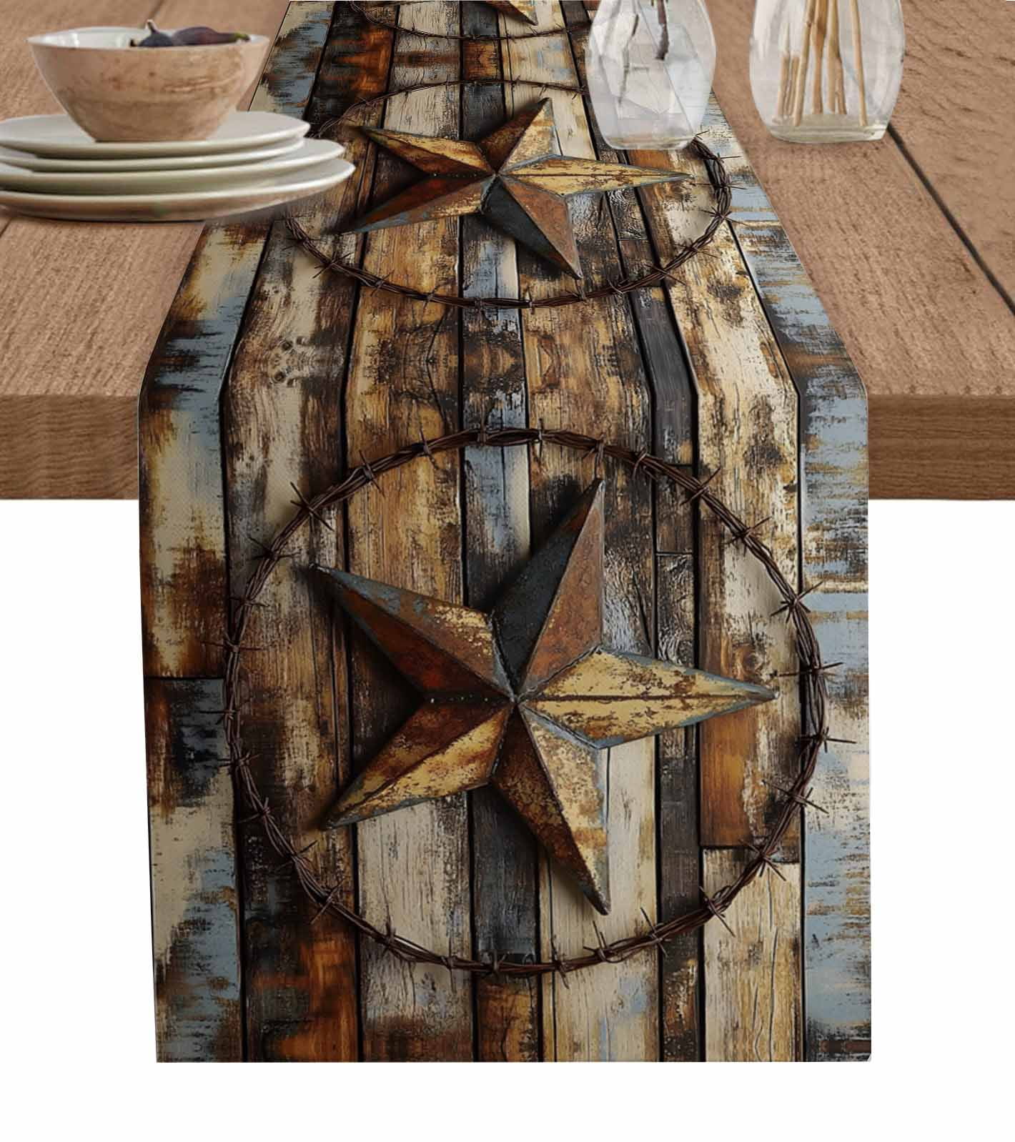 Vintage Farmhouse Burlap Cotton Table Runner 14x72 Inches Long, Western ...