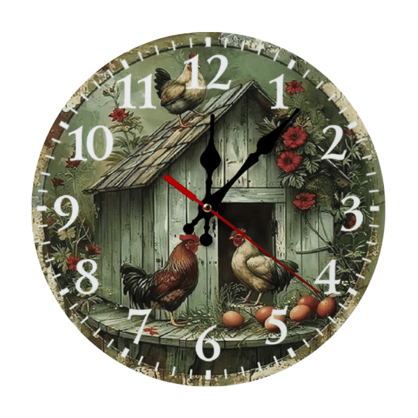 Vintage Farmhouse Chicken Coop Wooden Wall Clock - Silent Non-Ticking ...