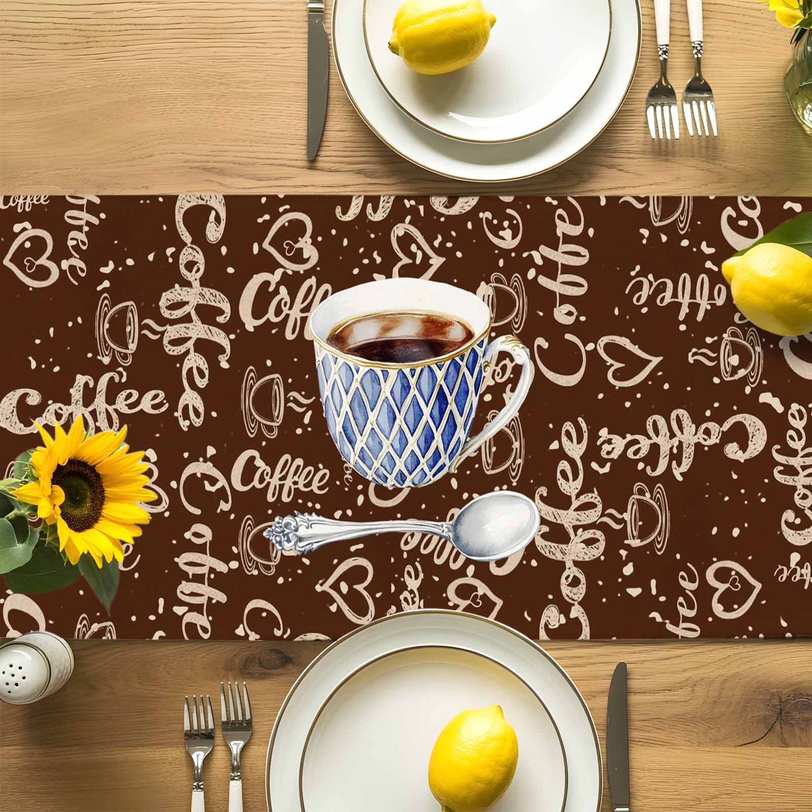 Vintage Farmhouse Coffee Cup Spoon Table Runner-72 Inch Long Chic Text ...