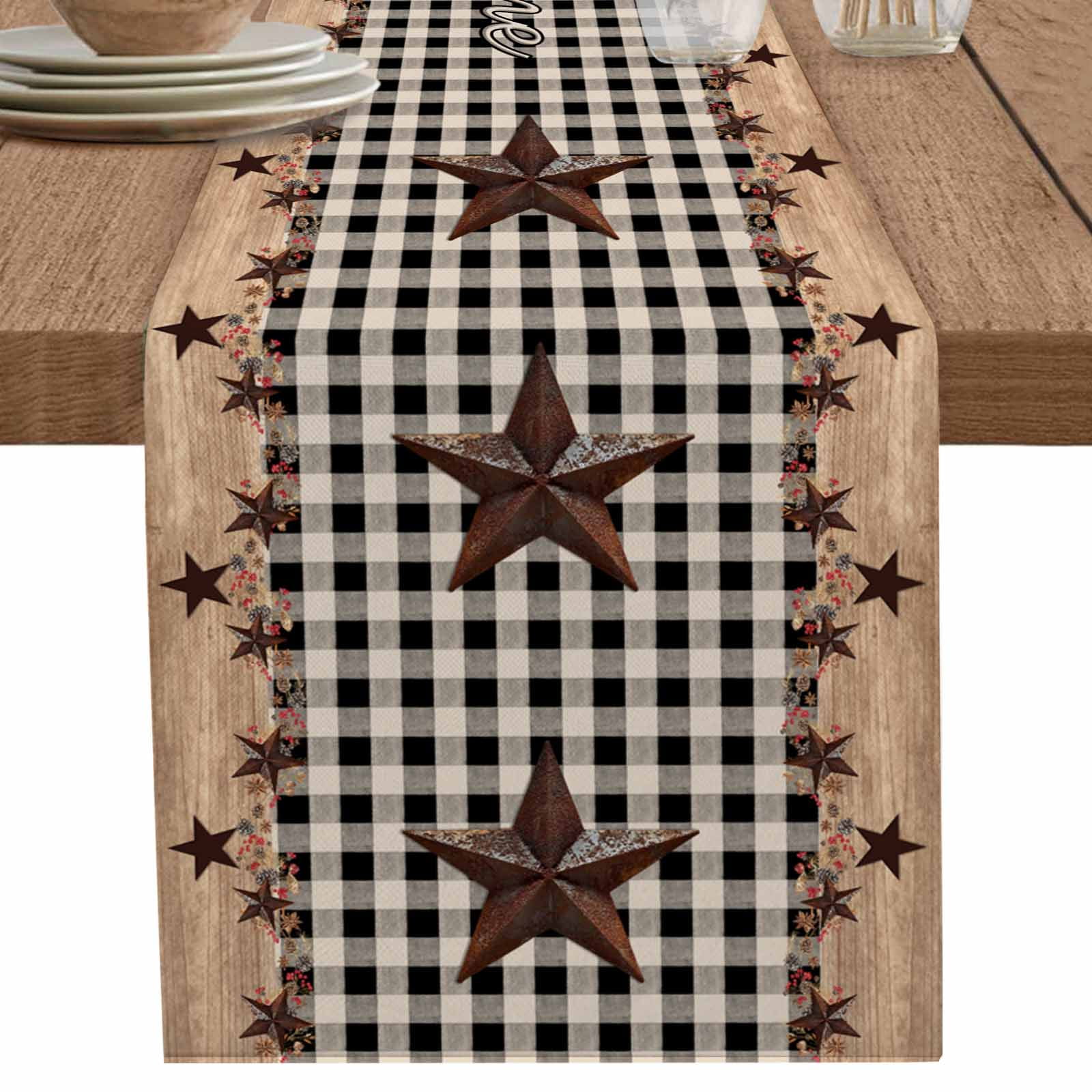 Vintage Farmhouse Country Star Table Runner-36 Inch Long Farm Black ...