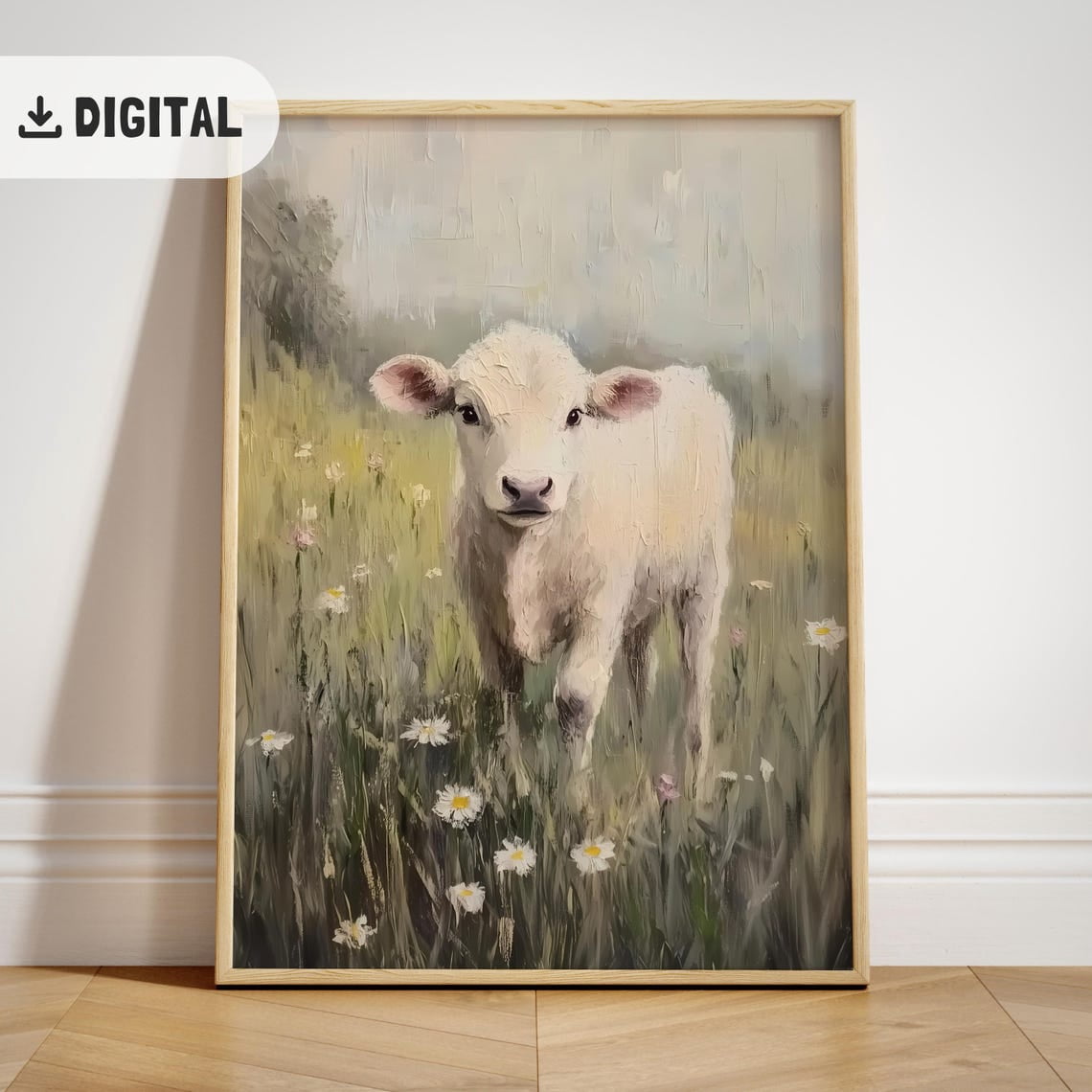 Vintage Farmhouse Cow Poster, Aesthetic Cottagecore Wall Art, Cute Calf ...
