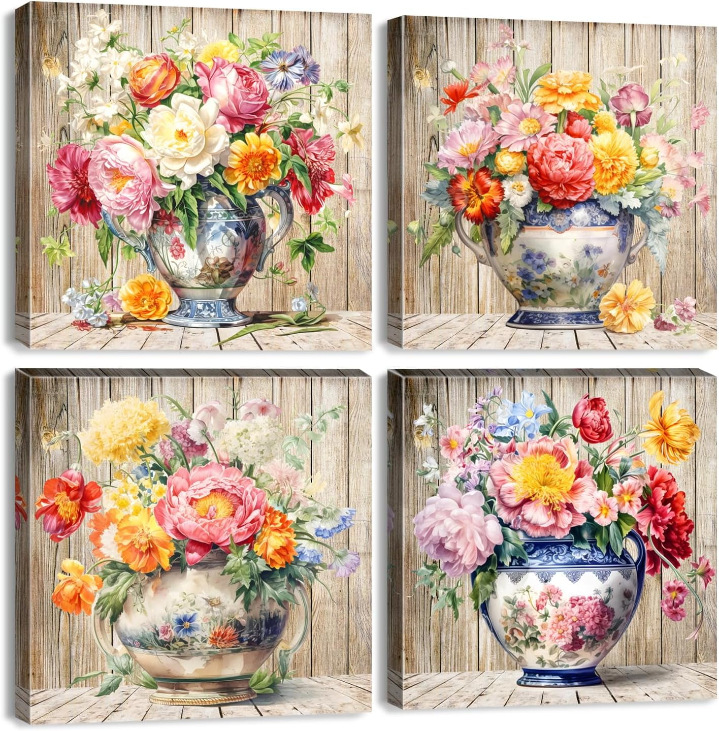 Vintage Farmhouse Floral Wall Art Wildflower Picture Wall Decor for Living Room Kitchen Modern ...