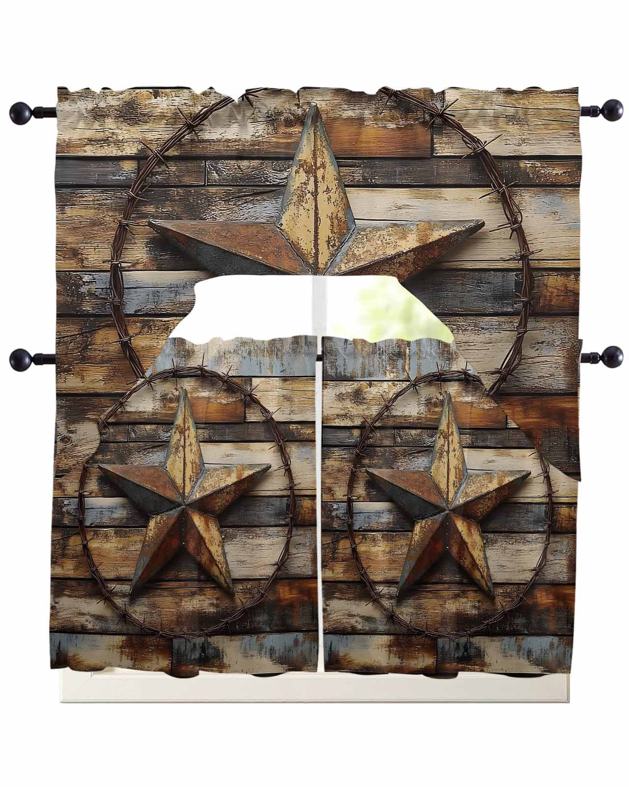 Vintage Farmhouse Kitchen Curtains Swag Valance and Tier Curtains Set ...