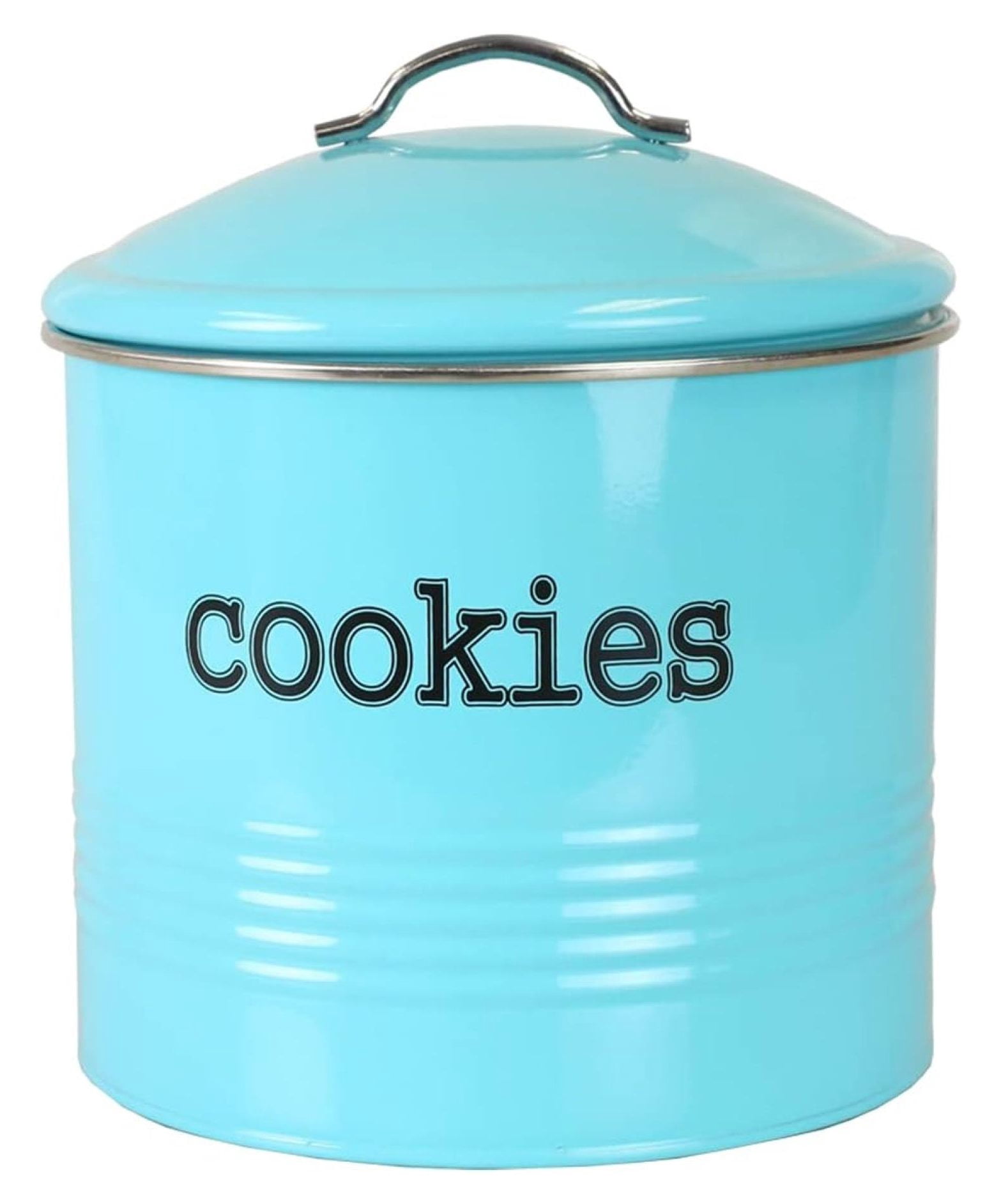 Vintage Farmhouse Round Cookie Tin Turquoise Metal Storage Container ...