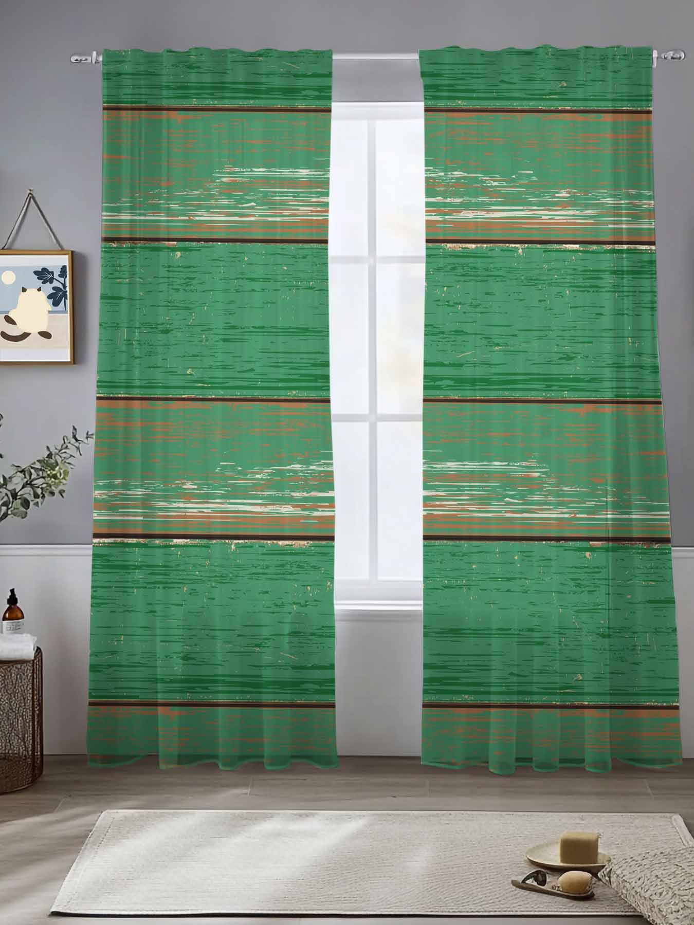 Vintage Farmhouse Sheer Curtains 108 Inches Long 2 Panels Abstract ...