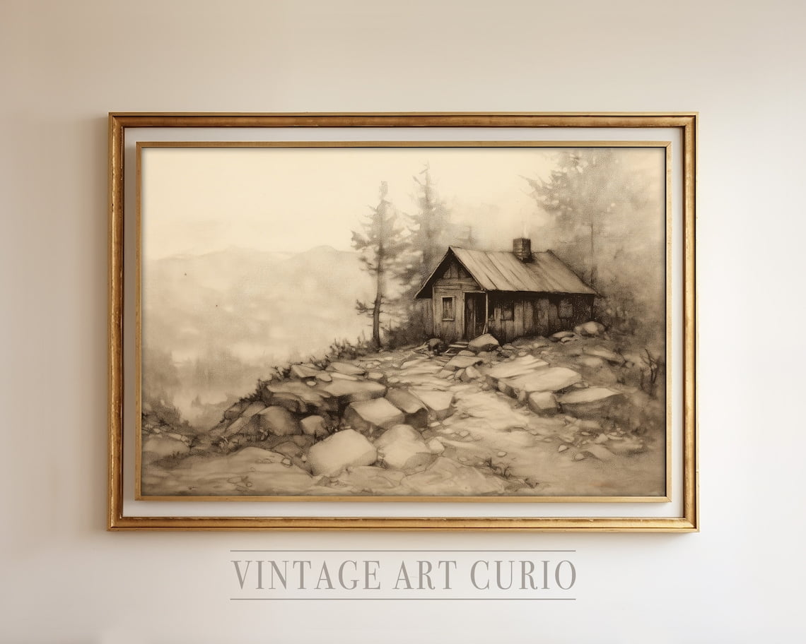 Vintage Farmhouse Sketch, Rustic Country Art Print, Cottage, Country ...