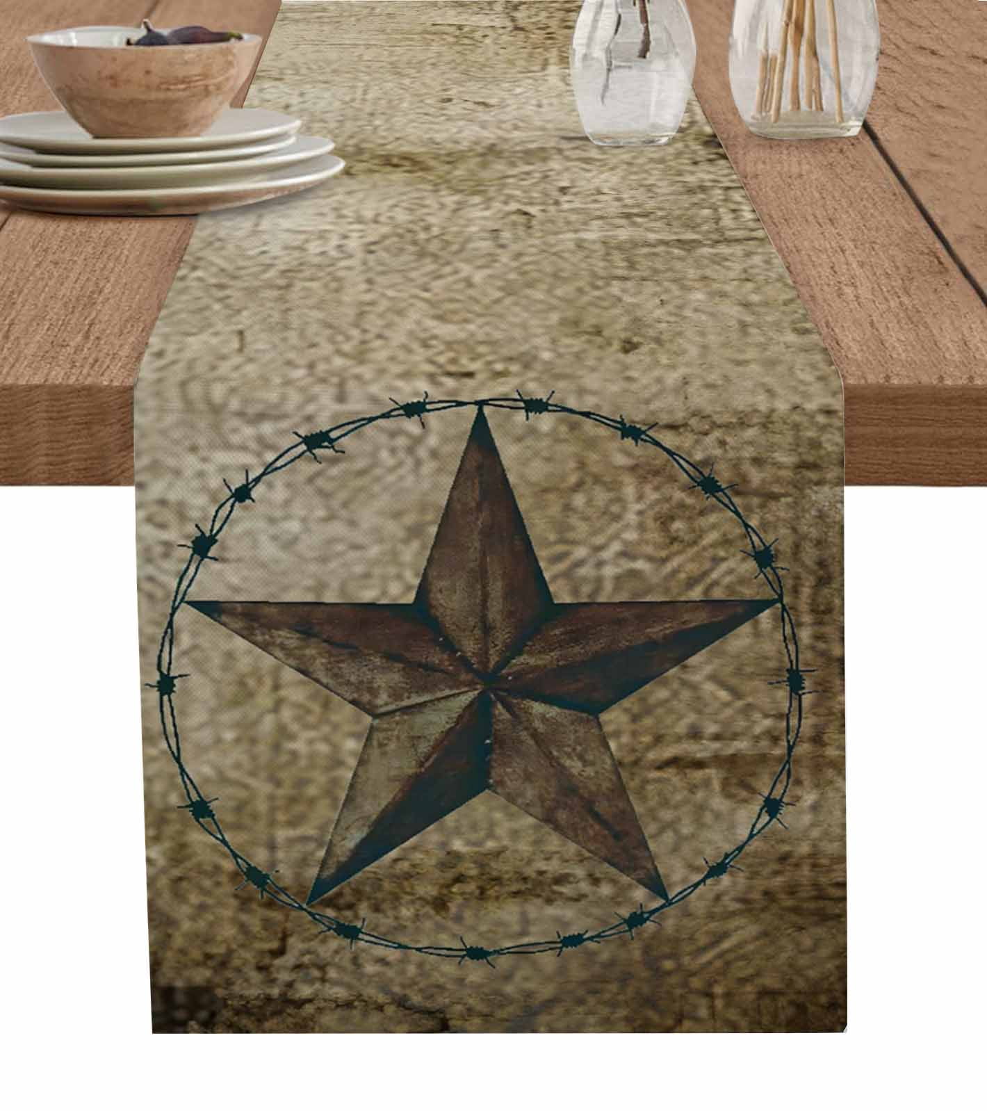 Vintage Farmhouse Table Runner 72 Inches, Rustic Western Texas Star ...
