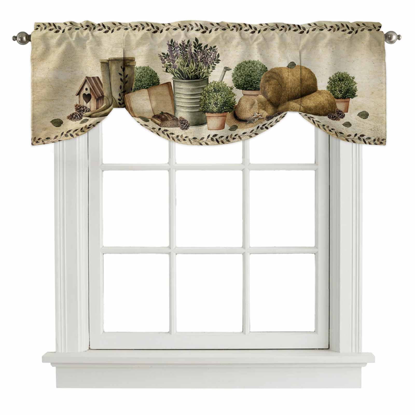 Vintage Farmhouse Tie Up Valance Curtains for Windows, Kitchen Curtains ...