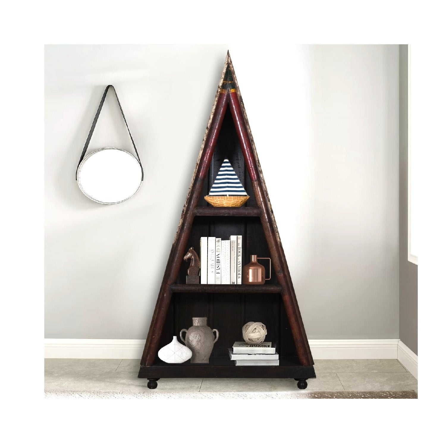 Vintage Farmhouse V Shaped 3 Shelves Open Bookcase | 82 Inch Tall ...