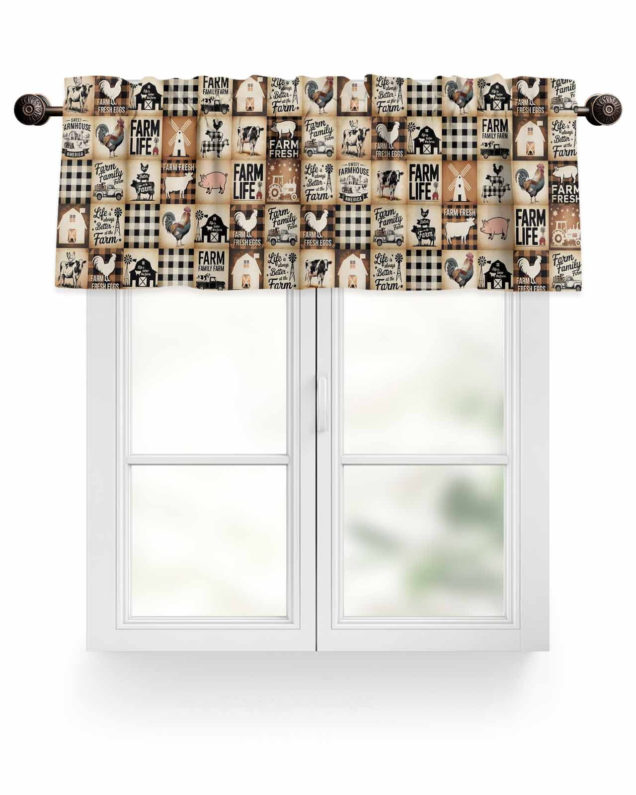 Vintage Farmhouse Valances for Windows Animal House Truck Brown Plaid ...