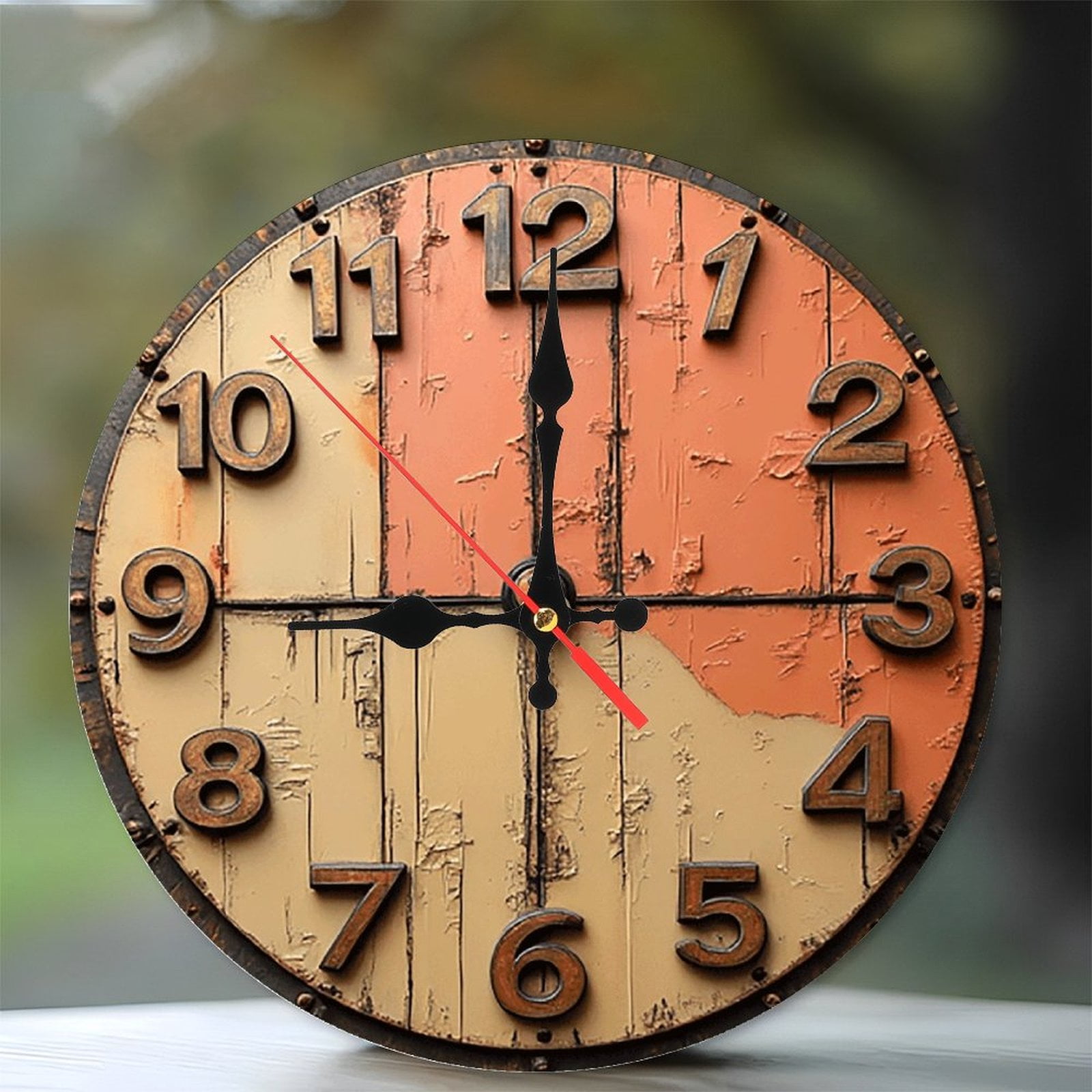 Vintage Farmhouse Wall Clock Rustic Wood Decor 10-Inch Silent Wooden ...