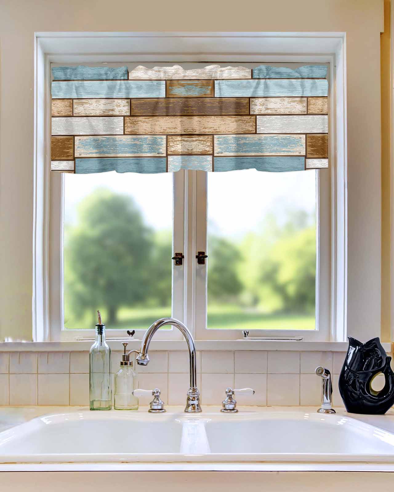 Vintage Farmhouse Wooden Board Window Valances for Kitchen,Rod Pocket ...