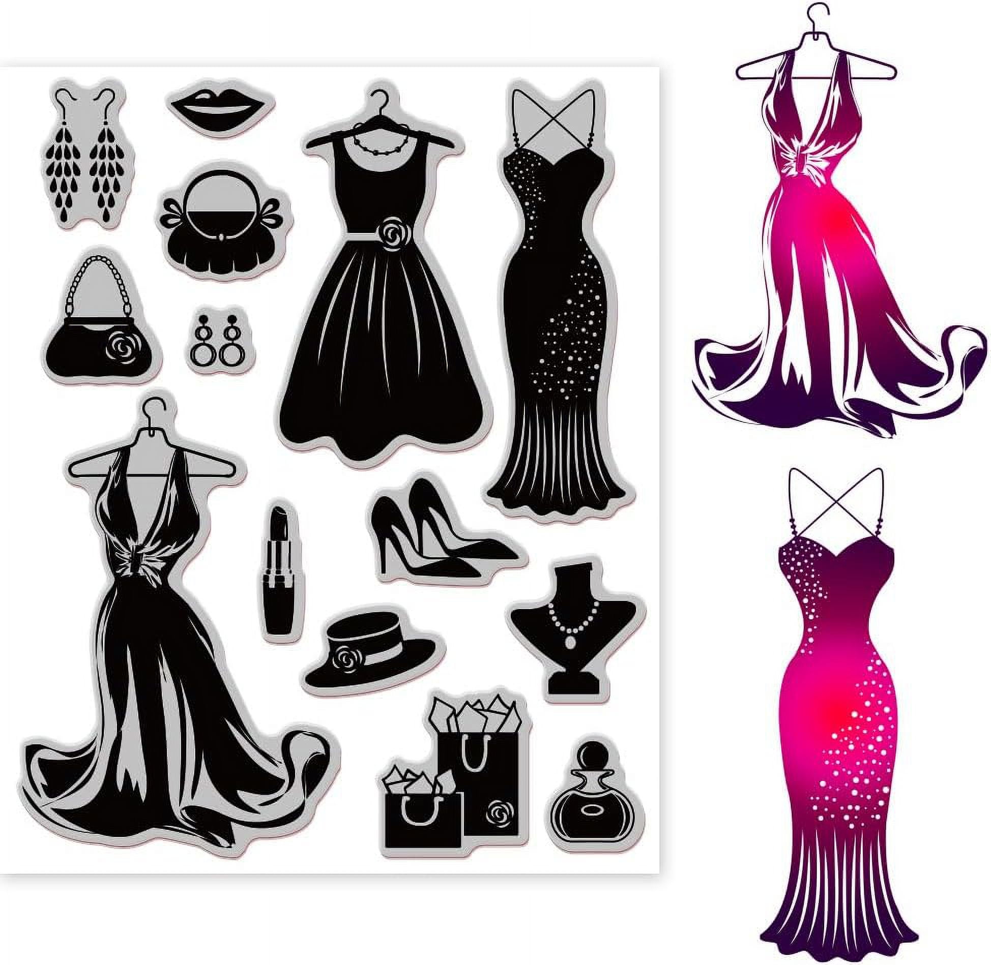 Vintage Fashion Clothes Cling Rubber Stamp Lady Dress 7x9inch Cling ...
