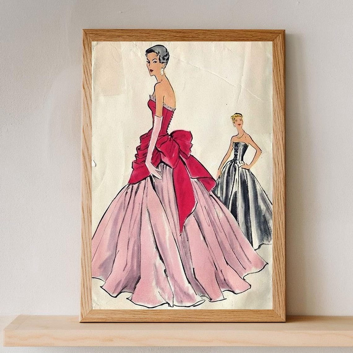 Vintage Fashion Illustration Poster, Retro Couture Dress Wall Art ...