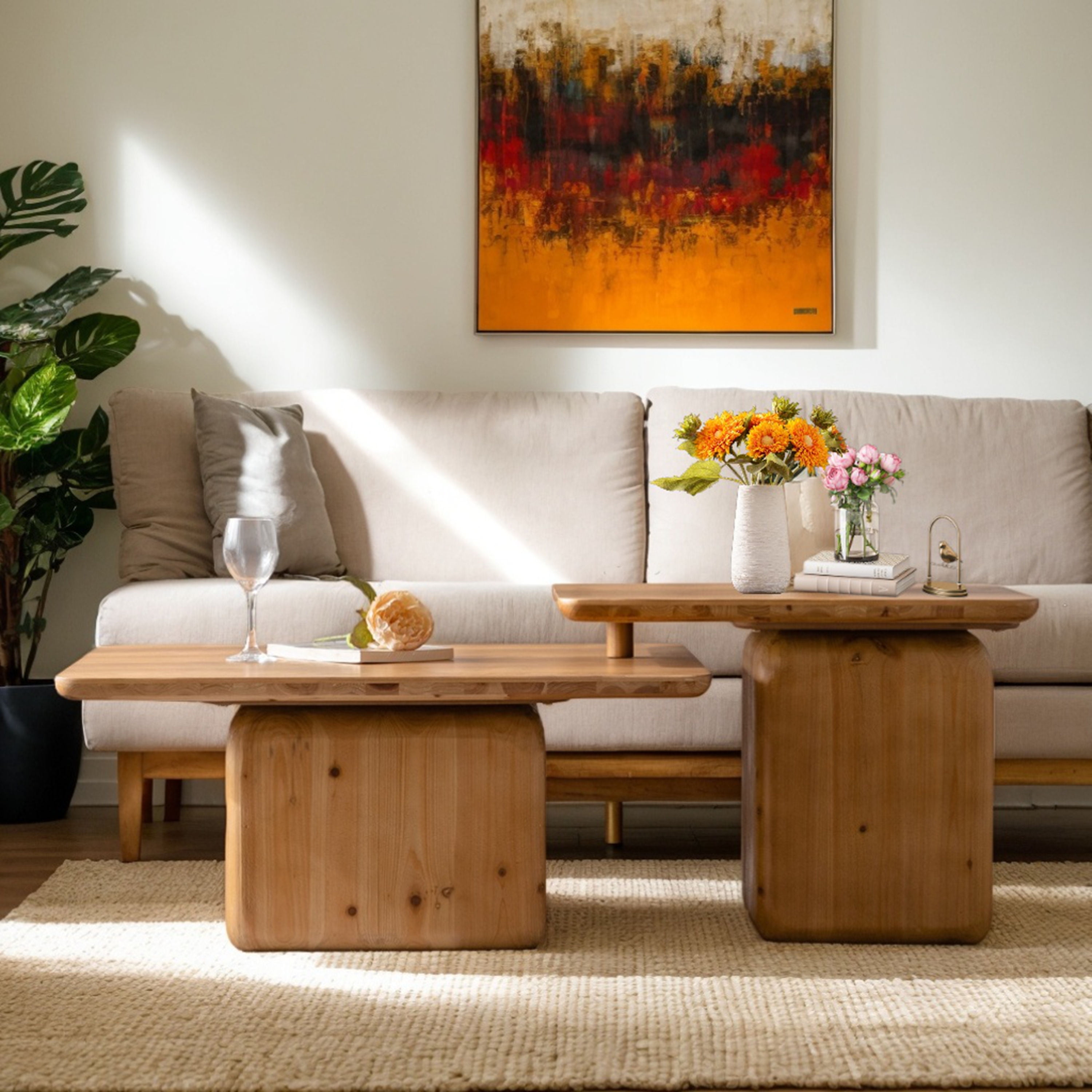 Vintage Fashion Style Square Coffee Table Set with Wood Grain Finish ...