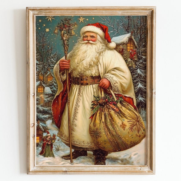 Vintage Father Christmas Poster, Santa Claus Print, Vintage Christmas ...