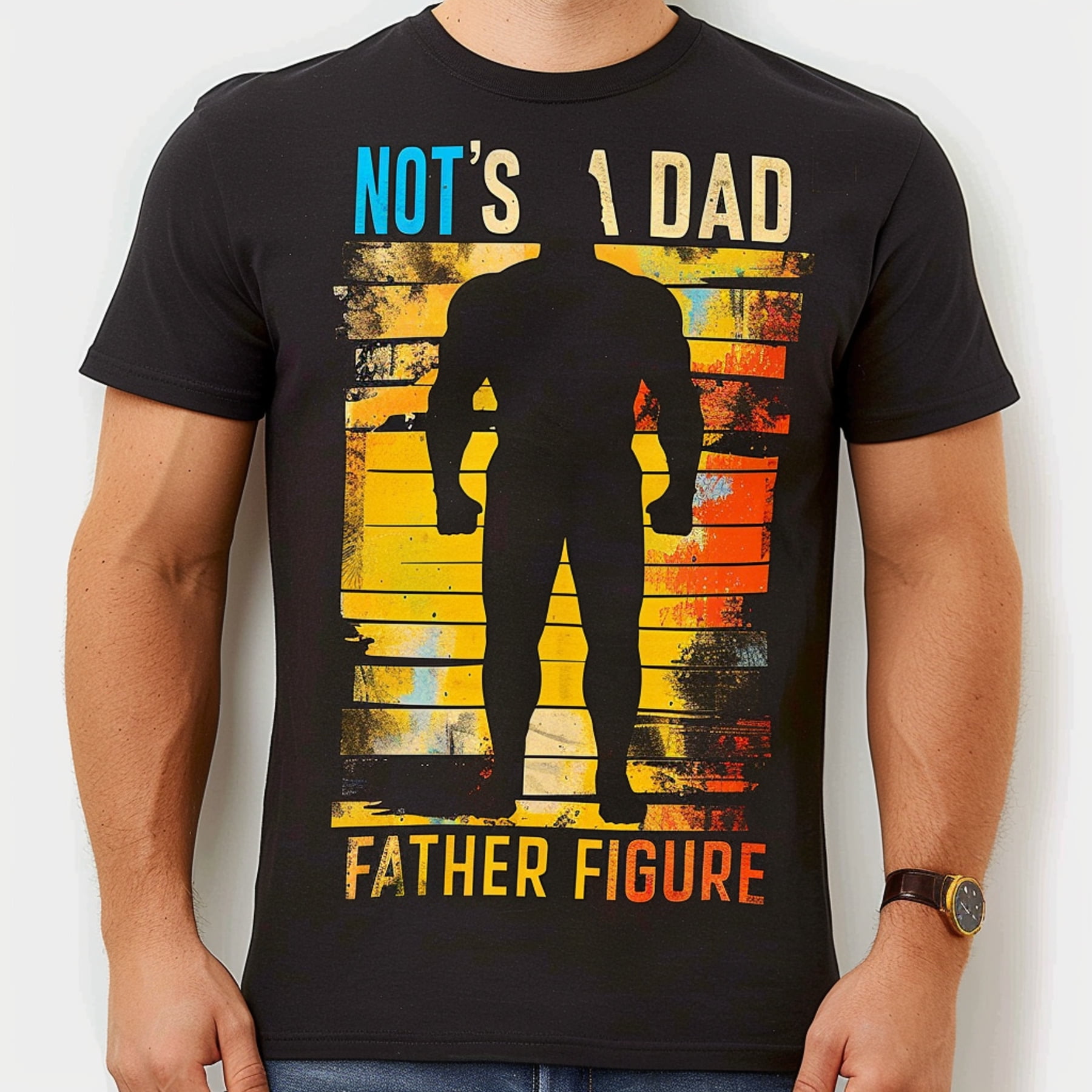 Vintage Father Figure Dad Bod Retro Typography Black TShirt Classic ...