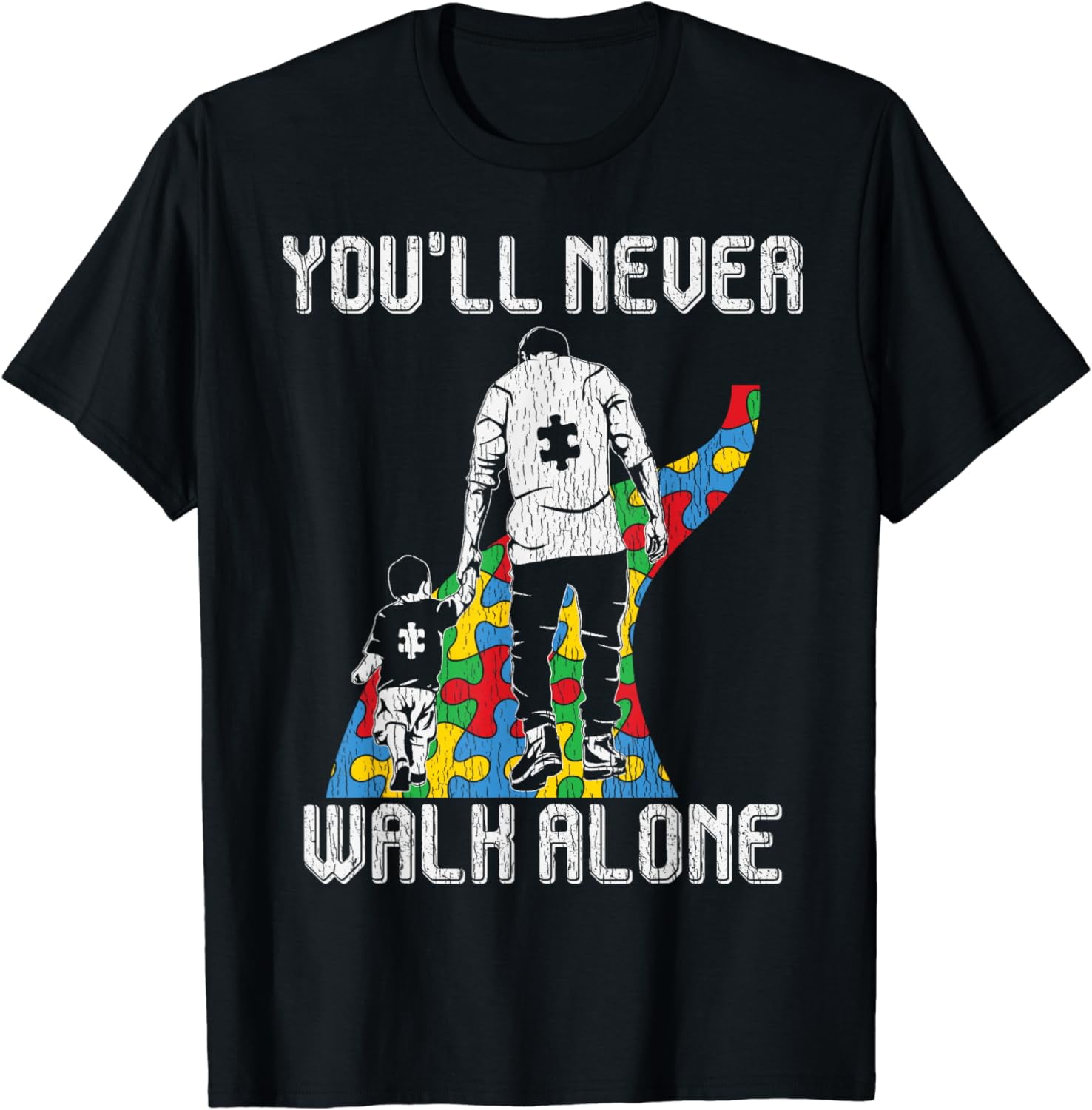 Vintage Father Son Family Autistic Kids Autism Awareness Dad T-Shirt ...