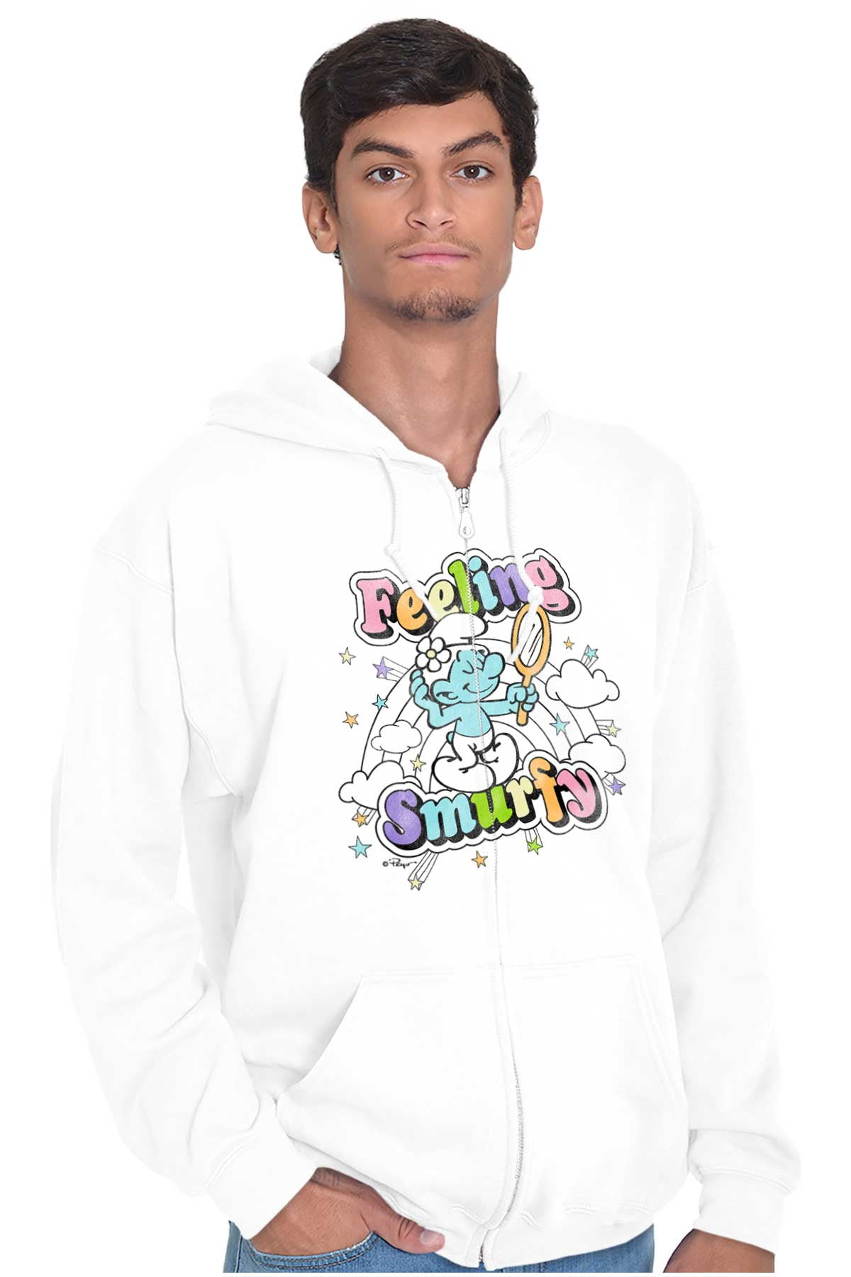 Vintage Feeling Smurfy Rainbow Zip Hoodie Sweatshirt Women Brisco ...