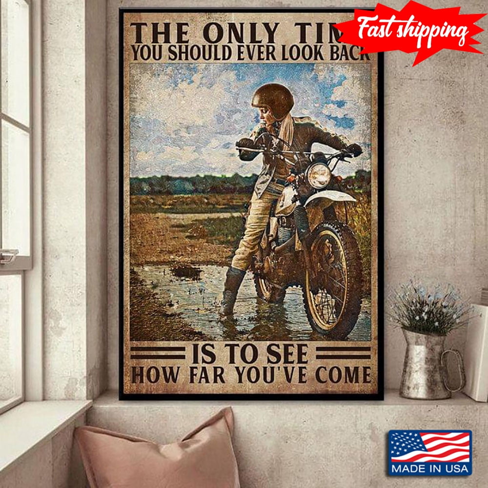 Vintage Female Biker Sitting On Bike Looking Back The Only Time You ...