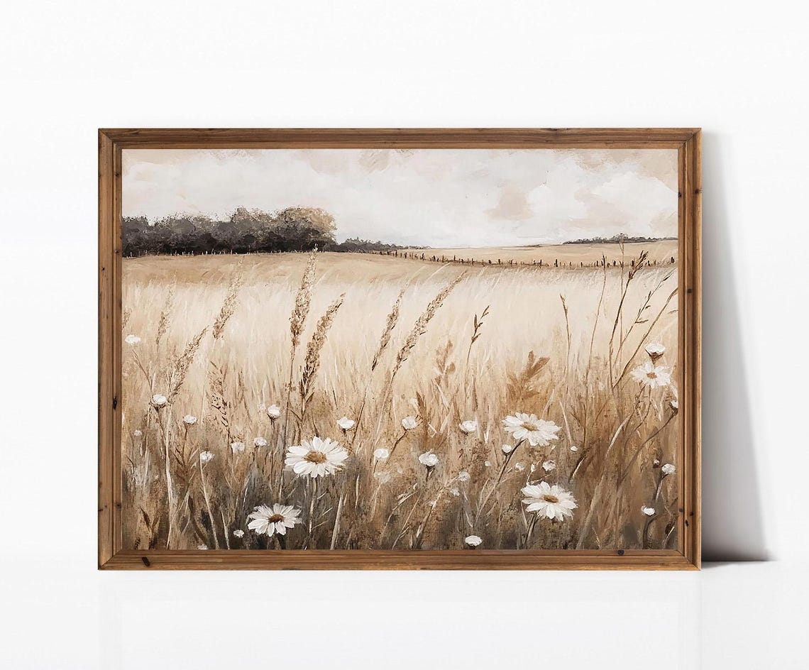 Vintage Field of Wildflowers Vintage Print Poster Farmhouse Decor ...