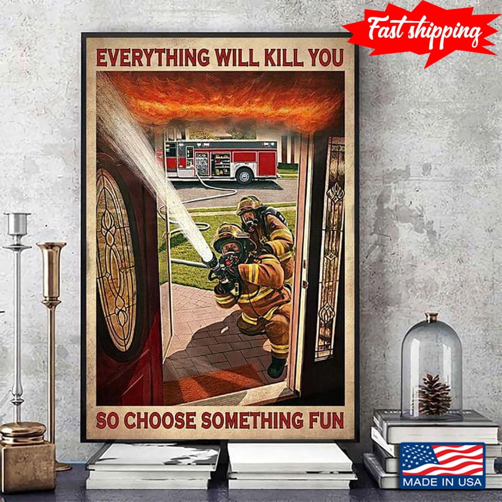 Vintage Firefighters Spraying Water On Burning House Everything Will ...