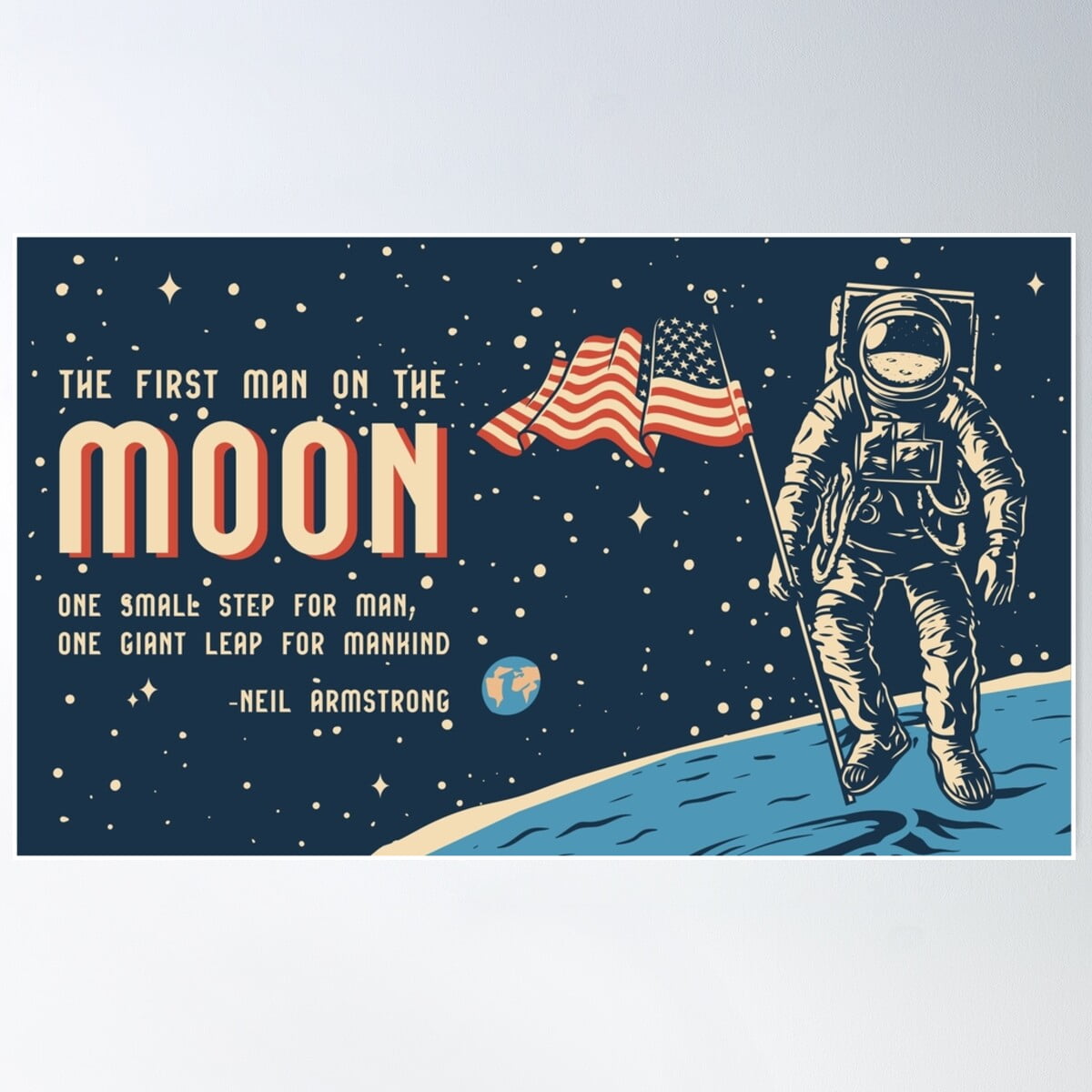 Vintage First Man On The Moon Landing Poster Wall Art, Modern Wall ...