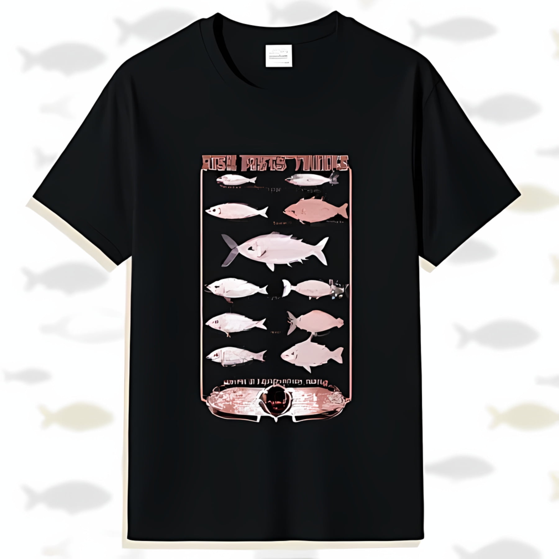 Vintage Fish Illustration Black T-Shirt with White Trim FISH FACTS ...