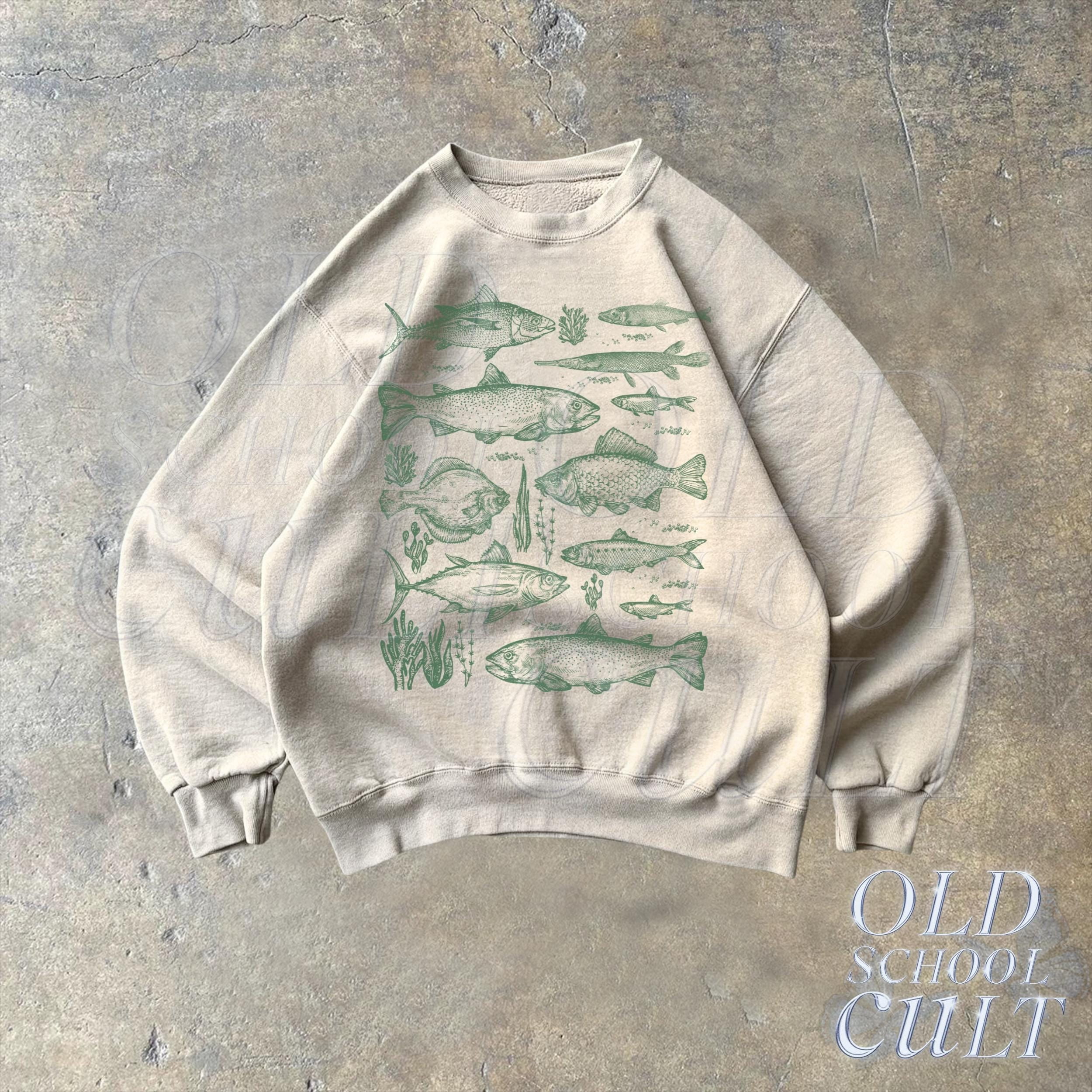 Vintage Fish Tattoo Style Sweatshirt, Retro Fisher Sweater, Fish Shirt ...