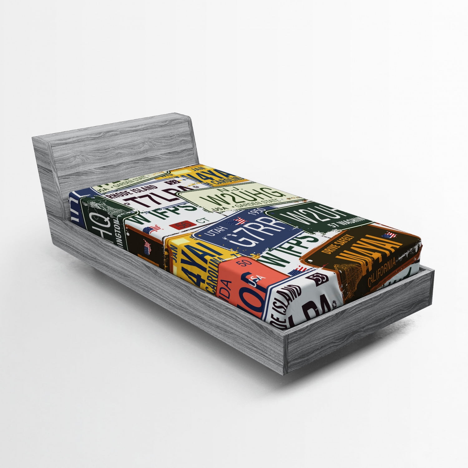 Vintage Fitted Sheet, Original Retro Style License Plates Personalized ...