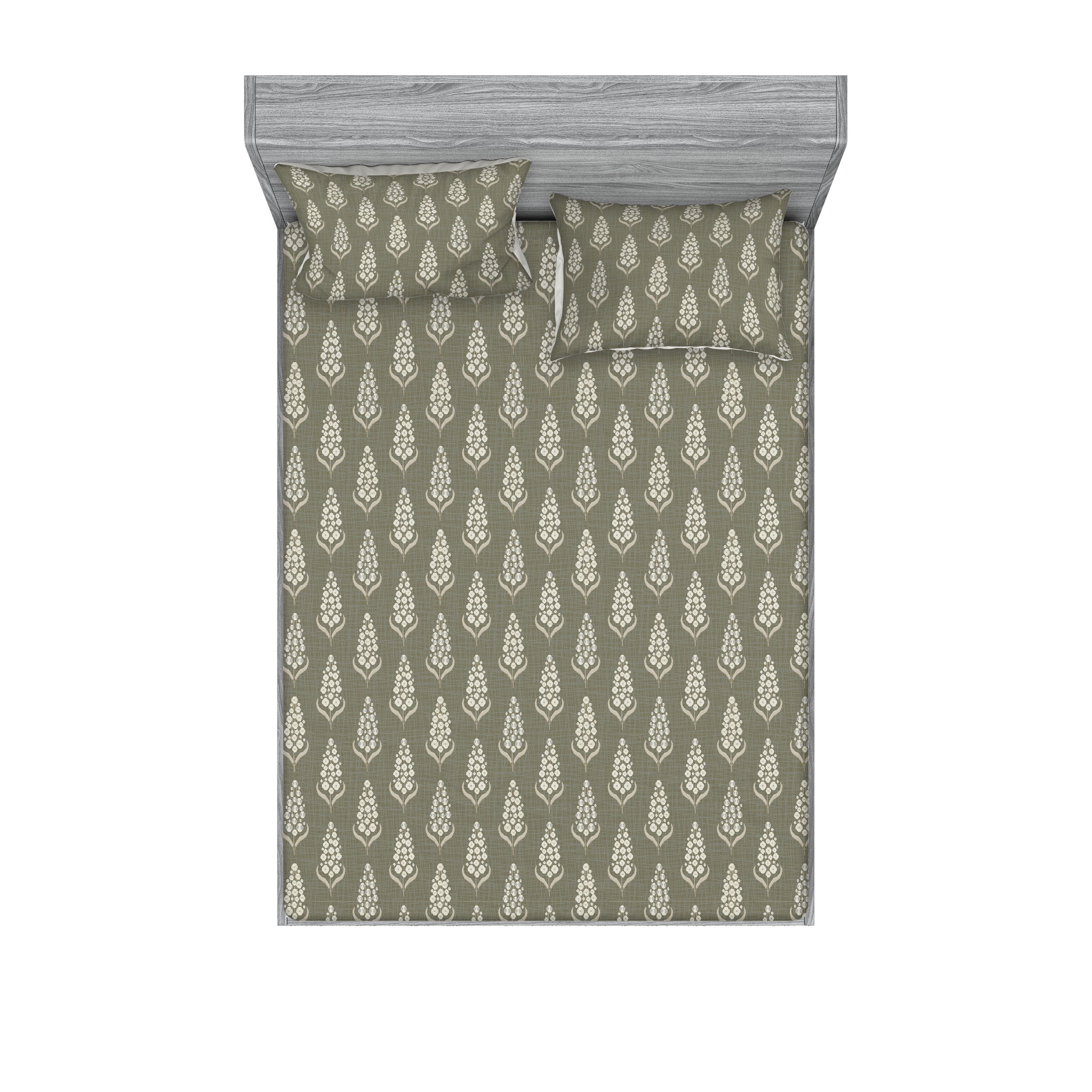 Vintage Fitted Sheet & Pillow Sham Set, Circular Form Spring Flowers ...