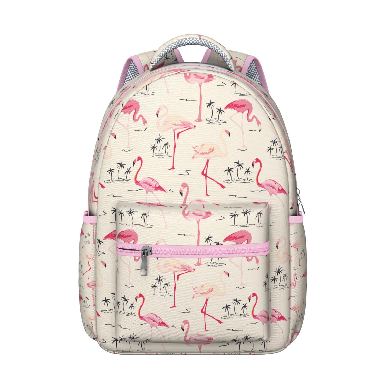 Vintage Flamingo Illustration Backpack - Distressed Leather Look Trim ...