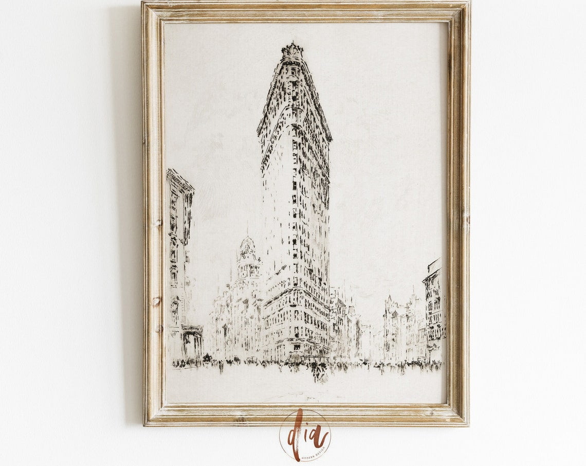 Vintage Flatiron Building Drawing, New York City Antique Sketch, Nyc ...