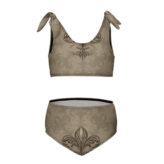 Vintage Fleur-de-lis Sepia Girl's 2 Piece Bikini Set Beach Sport ...