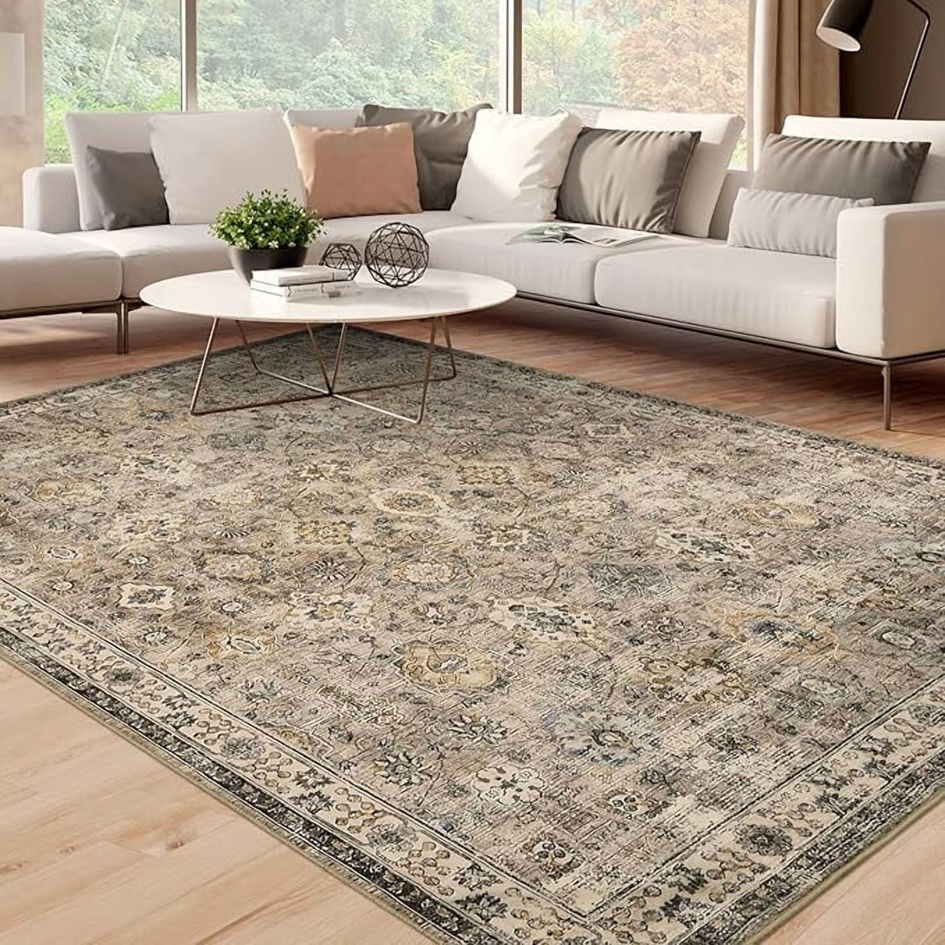 Vintage Floral 9x12 Rugs Reddish Brown Washable Area Rug for Bedroom ...