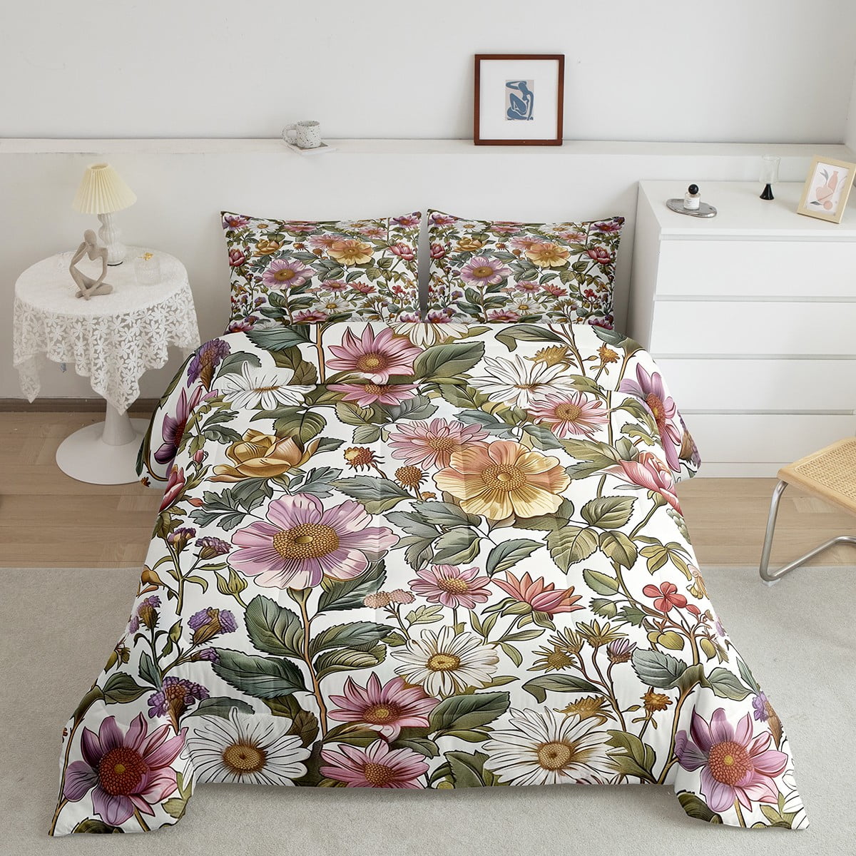 Vintage Floral Bedding Set Twin Size,Farmhouse Garden Flowers Comforter ...