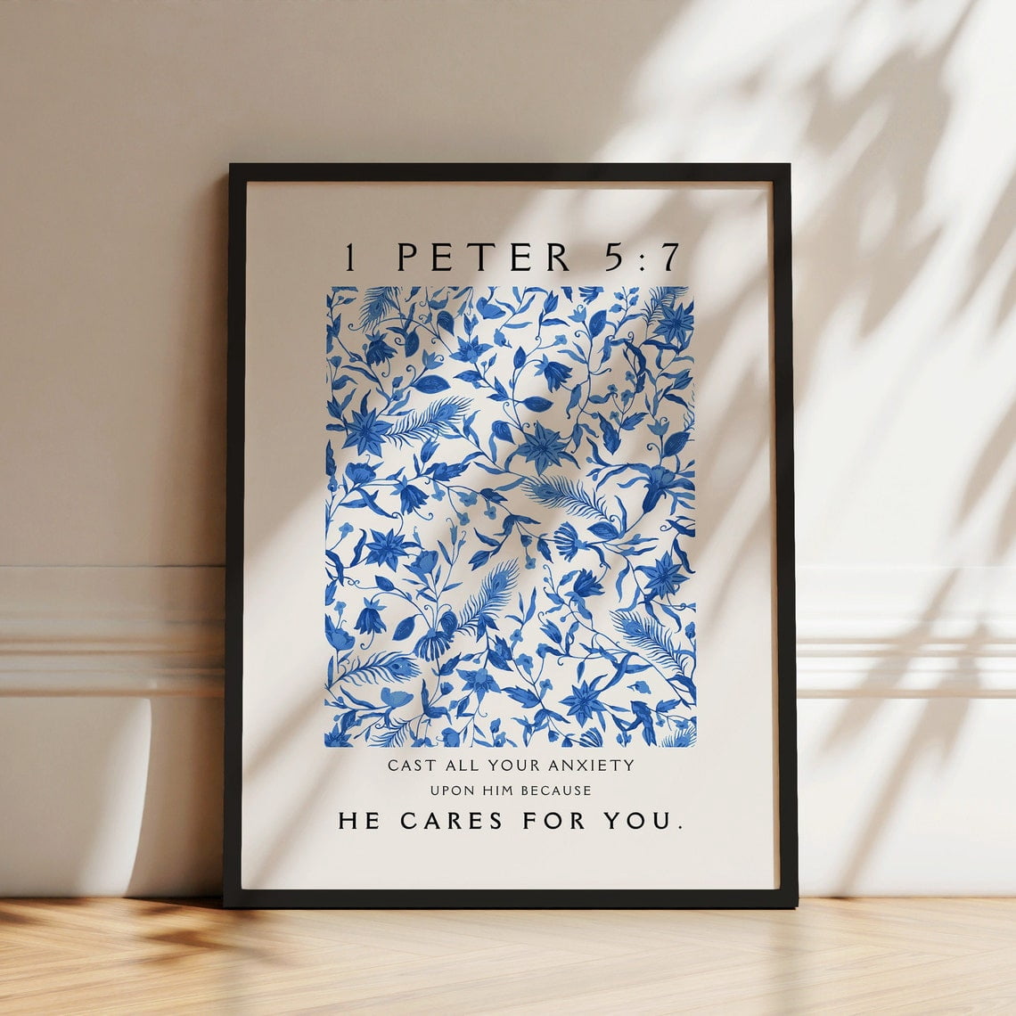 Vintage Floral Bible Verse Wall Art 1 Peter 5:7 Modern Christian Art ...