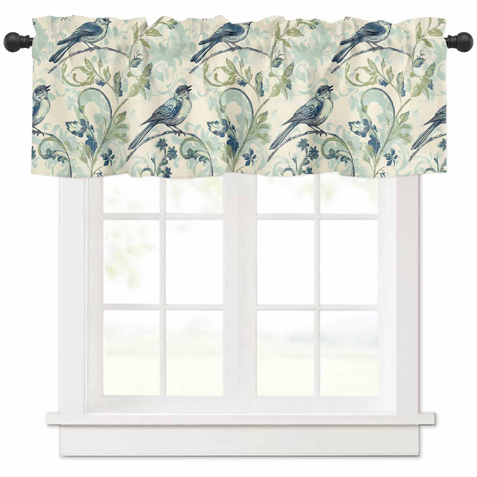 Vintage Floral Bird Valances for Windows Farmhouse Kitchen Curtains ...