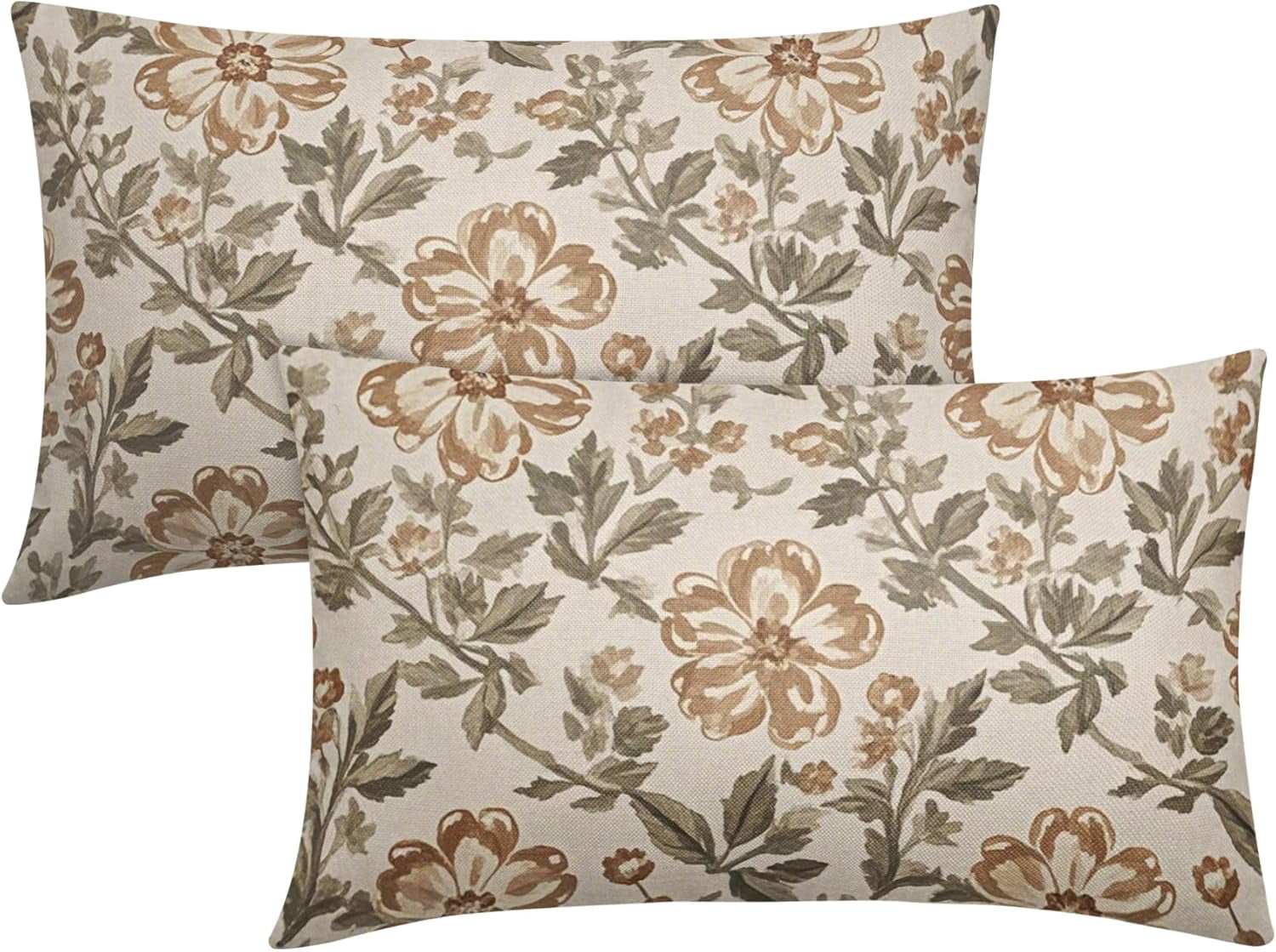 Vintage Floral Block Print Pillow Covers 12x20 Inch Set of 2, Brown ...